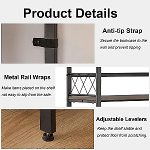 Aubtik Farmhouse Book Shelf with Storage, Industrial Tall Bookshellf with Doors and Shelves, Rustic Wood Bookcase with Cabinet for Home Office, Living Room, Classroom (Walnut Brown)