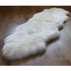 Natural Ivory White Sheepskin Rug - 2 x 5 Double Genuine Sheep Skin Rug | Large Sheepskin Double Pelt