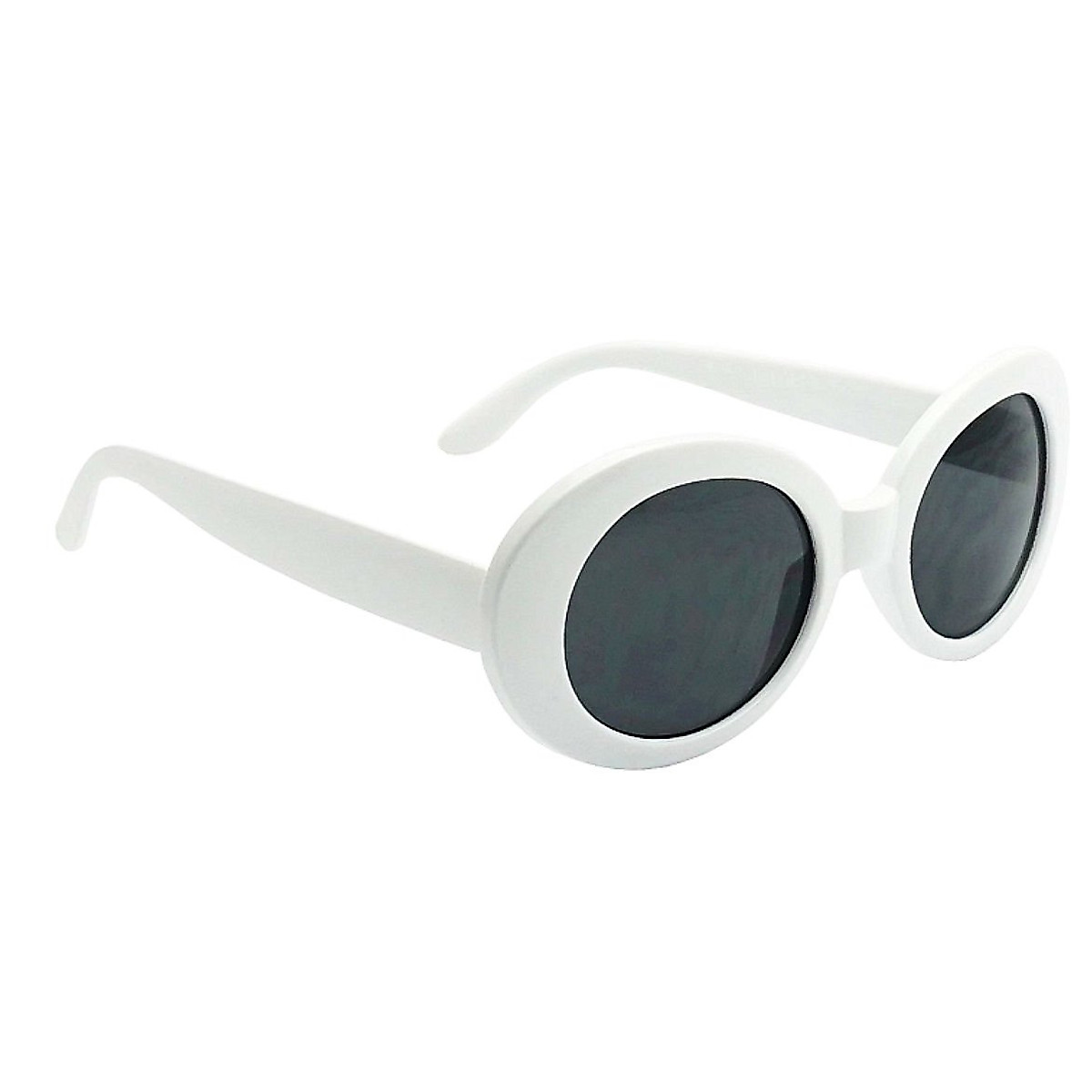 My Shades - White Oval Round Sunglasses Thick Bold Retro Clout Goggles (White, Smoke), Large