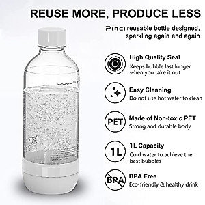 pinci Soda Bottle, Suitable for Carbonated Water and Sparkling Water, BPA Free, Reusable and Filled Food Grade PET Plastic Made Soda Water Bottle (2 Pack, 1 Liter)