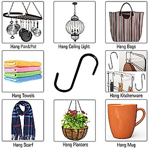 12 Pack Heavy-Duty Black Finish Steel S Shaped Hooks,S Type Hooks,S Hooks Hangers for Kitchen Pot Pan Plants Bags Towels