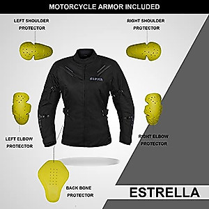 ALPHA CYCLE GEAR ALL SEASON WOMEN MOTORCYCLE JACKET WATERPROOF RIDING WITH CE ARMOUR (BLACK, LARGE)