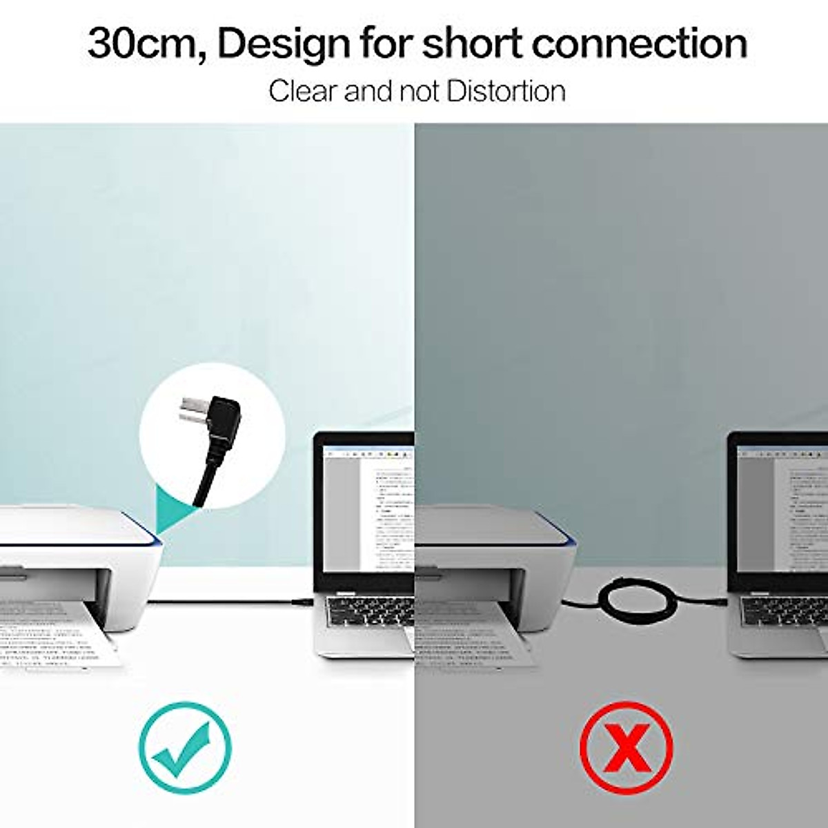 Right Angle Printer Cable USB2.0 A Male Plug to Right Angle USB B Male A/B M/M Printer Scanner Cable 12 Inch(30CM)