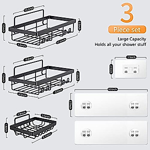 QUIUMES Shower Caddy, Bathroom Organizer Adhesive Shower Shelf [3-Pack], Rustproof Shower Shelves And 10 Hooks, No Drilling Required, Shower Organizer Perfect For Holding Shampoo, Soap And More.
