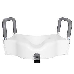 Vaunn Raised Toilet Seat and Elevated Commode Booster Seat Riser with Removable Padded Grab bar Handles & Locking Mechanism