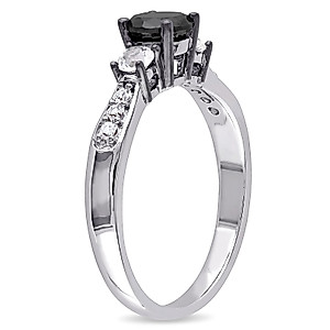Seemadiamondimpex 2.00 Ct Round Cut Black Simulated Diamond Three Stone Engagement Ring 14K White Gold Plated (11)