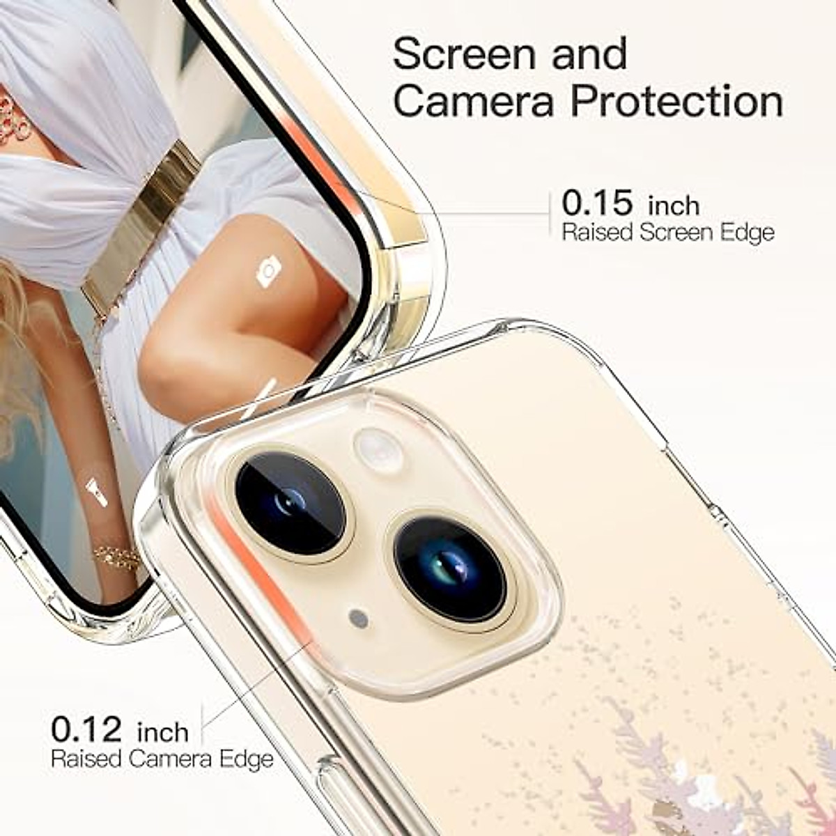 ICEDIO for iPhone 15 Case with Screen Protector-Clear with Fashionable Trendy Patterns-Designed for Girls and Women-Slim Fit Cover-Protective Phone Case 6.1" Cute Trees Floral Flower