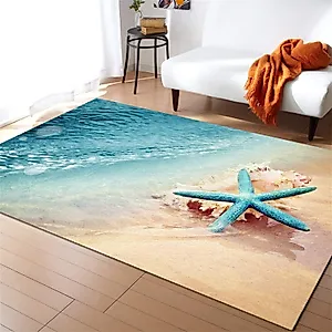 Blue Ocean Area Rug,3x5ft Tropical Ocean Beach and Sea Print Non-Slip Carpet, Seaside Sea View Modern Living Room Decoration Rugs, for Living Room Hallway Bedroom Washable Floor Mat