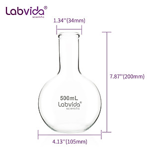 Labvida 2pcs of Glass Boiling Flasks of Flat Bottom, Vol.500ml, Borosilicate 3.3 Glass, LVD002