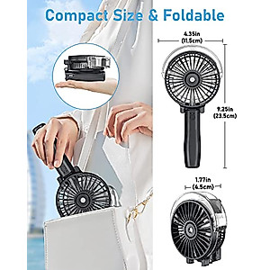 Zuvas Misting Handheld Fan 4800mAh Battery Powered Small Portable Fan with Spray 3 Speed 180°Foldable USB Personal Fan, for Travel Camping Outdoor Sports Neck Lanyard, Black