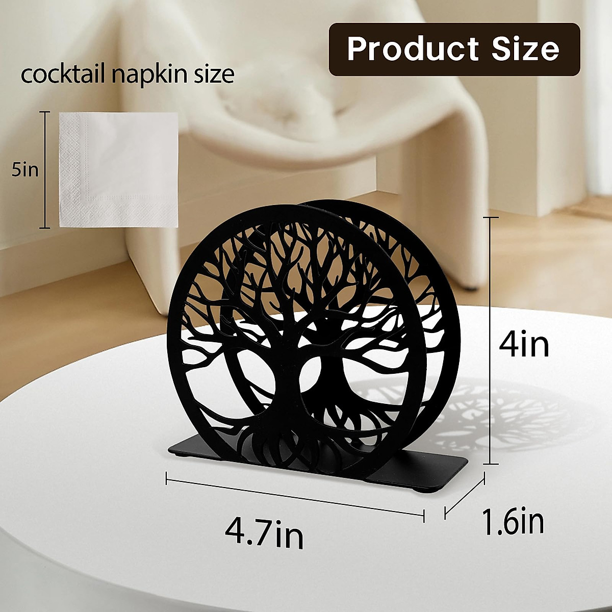 MSJGA Napkin Holder for Table, Standing Napkin Dispenser Outdoor Farmhouse Black Cocktail Napkin Holders for Kitchen Coffee Shop Dining Room (4.7"x 1.6"x 4")