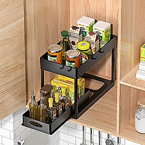 PUILUO 2 Set Under Sink Cabinet Organizer, 2 Tier Storage Under Cabinet Bathroom Under Sink Organizers and Storage Black Under Sink Storage for Bathroom Kitchen