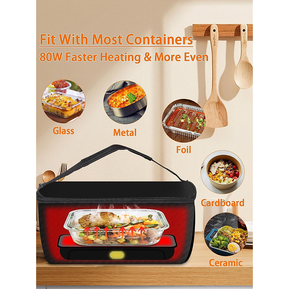 Dosevita Portable Oven Lunch Box Food Warmer 12V,24V,110V Mini Portable Oven Heated Lunch Box for Reheating and Cooking Meals for Car/Truck/Work/Travel/Home (Black)