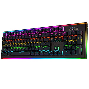 Rosewill NEON K75 V2 Mechanical Gaming Keyboard, 19 RGB Backlit Modes 104 Keys Aluminum Base Blue Switches for Win/Mac/Linux/Unix