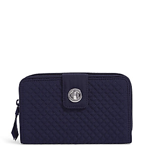 Vera Bradley Women's Microfiber Turnlock Wallet With RFID Protection, True Navy, One Size
