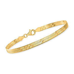 Ross-Simons Italian 4mm 18kt Gold Over Sterling Herringbone Bracelet. 7 inches