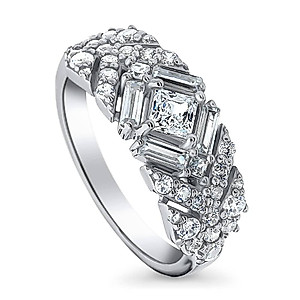 BERRICLE Sterling Silver Bar Cubic Zirconia CZ Art Deco Fashion Ring for Women, Rhodium Plated Size 8