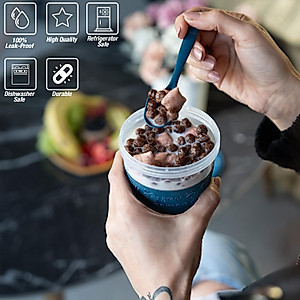 On The Go Cereal Yogurt Cups with Lids and Spoon, Overnight Oats Container, Reusable Parfait Plastic Milk Jar Breakfast Crunch Granola Oatmeal Smoothie Snack Prep Bowl To Take Along (4 Colors Set 2)