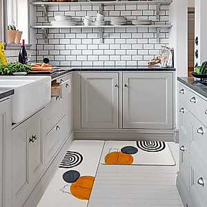 Boho Middle Century Kitchen Rugs and Mats Set of 2, Non-Skid Bathroom Rugs Modern Geometric Abstract Art Washable Kitchen Runner Floor Mat for Sink/Laundry Room/Office, 23.6"x35.4"+23.6"x70.9"
