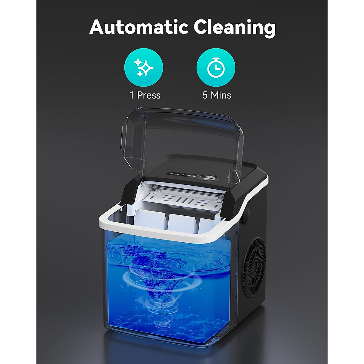 CROWNFUL Ice Maker Machine for Countertop, 9 Bullet Ice Cubes S/L Ready in 7 Minutes, 26lbs/24H, Auto self-Cleaning, Portable Small Ice Maker with Scoop and Basket, Silver