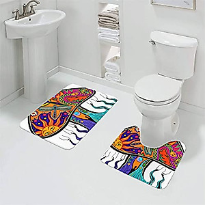 Water Absorbent Bathroom Rugs 2 Piece Set Compatible with Trippy Magic Mushrooms Tree Sun Art, Memory Foam Bathroom Rugs Floor Mat Contour Toilet Mat Non-Slip for Tub Shower Toilet