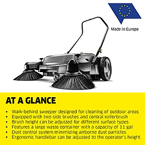 Kärcher Commercial Outdoor Hand Push Sweeper, Two Bristle Brushes, Sweeps up to 30,000 ft²/h - KM 70/20 C 2SB - 12 Gallon Capacity