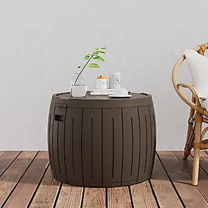 Mrosaa Deck Box Storage Box, Round Patio Table, Waterproof Outdoor Storage Box for Towels, Patio Furniture, Pool Tools, Outdoor Uses, Sports Equipment, Waterproof/UV Resistant, 27 Gallons Brown