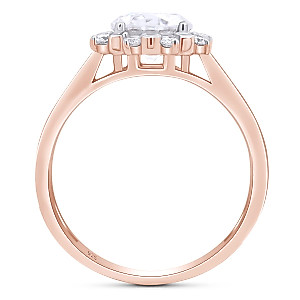 SAVEARTH DIAMONDS Round Cut Lab Created Moissanite Diamond Flower Solitaire Halo Engagement Ring In 14K Rose Gold Over Sterling Silver Jewelry For Women (1.40 Cttw) Ring Size -5.5