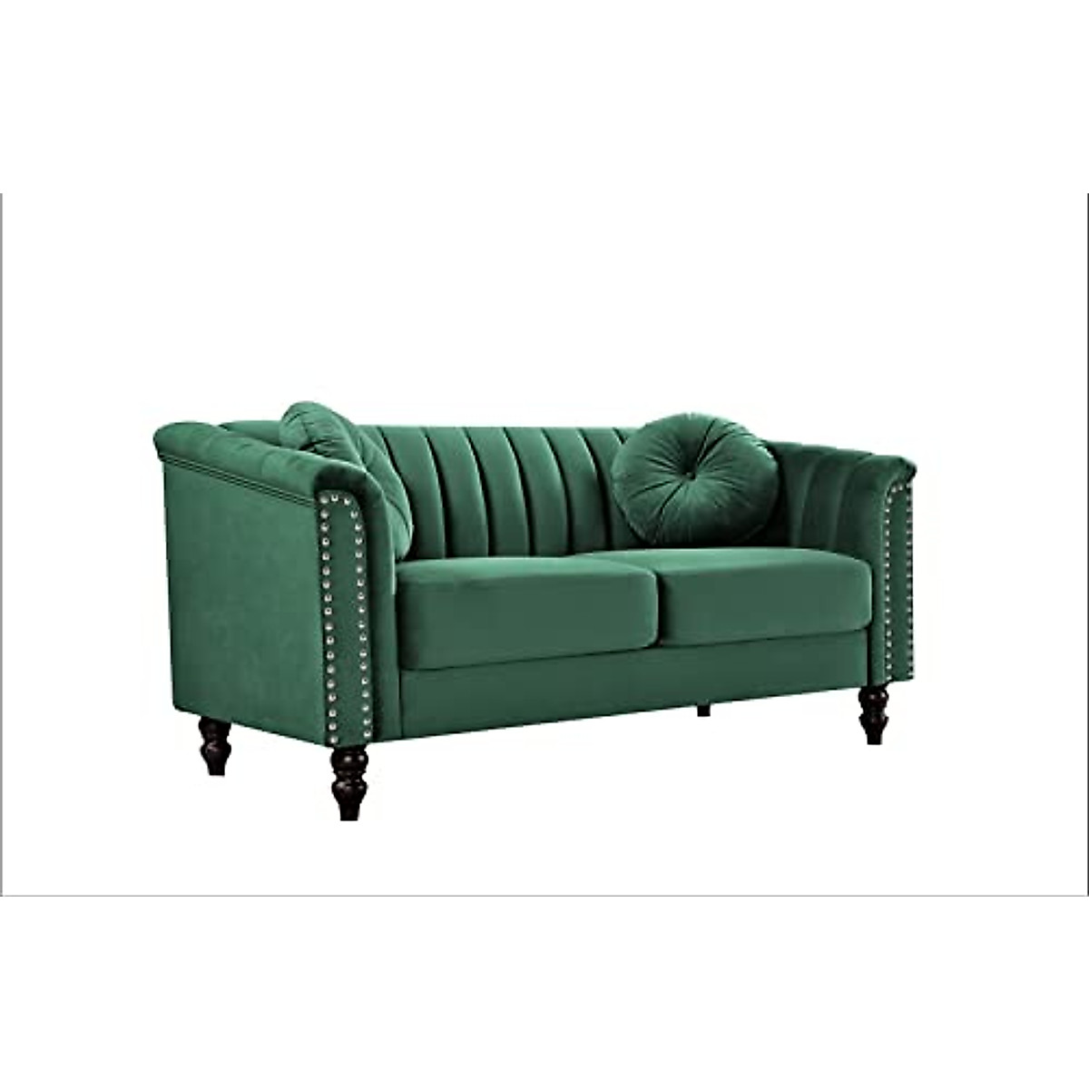 Container Furniture Direct Tufted Velvet Sofa with Removable Cushions and Turned Wood Legs, Elegant Living Room Furniture for The Modern Home, 61.4 Inch Loveseat, Green