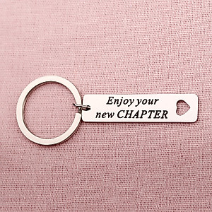 SEIRAA Retirement Gift Enjoy Your New Chapter Keychain New Beginnings Jewelry Bookworm Gift Librarian Teacher Jewelry (Enjoy Your New Chapter)
