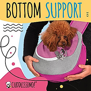 Cuddlissimo! Pet Sling Carrier - Small Dog Puppy Cat Carrying Bag Purse Pouch - For Pooch Doggy Doggie Yorkie Chihuahua Baby Papoose Bjorn - Hiking Front Backpack Chest Body Holder Pack To Wear (Pink)