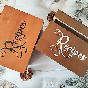 Lumicook Cursive Wood Recipe Box with 120 Double Sided Cards and 7 Dividers | Bamboo Recipe Card Box with Phone and Card Holder | Dark Brown Bamboo Wood Recipe Organizer