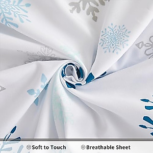 Mooreeke Christmas Holiday Full Sheets, Snowflake Printed Full Bed Sheet Set with Deep Pocket Non-Slip Fitted Winter Sheet