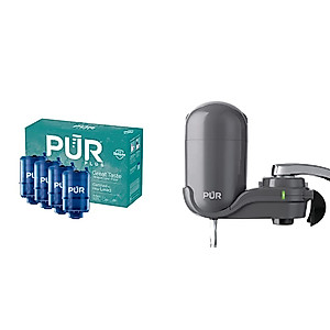 PUR PLUS Faucet Mount Water Filtration System Bundle with 4 Replacement Filters