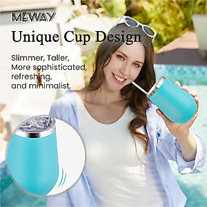 MEWAY 12oz Insulated Wine Tumbler with Lid and Straw - Double Wall Vacuum Stainless Steel Wine glass, for Travel and Office, Baby shower prizes for winners(Light Green,1)