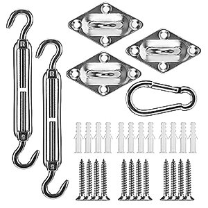 30 Pcs Sun Shade Hardware Kit for Rectangle Triangle Shade Sail - Retractable 4.45'' to 7'' 304 Marine Grade Stainless Steel Sun Shade Sail Installation Replacement in Outdoor Patio Lawn Garden