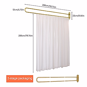 Privacy Partition Curtains, U-Shape Room Divider, Metal Support Wall Mounted Curtains, 6.56ft White Flat Hooks Medical Curtain for Fitting Room Beauty Salon Bedroom (White, 6.56ft)