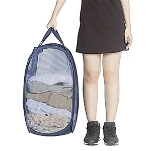 TJLSS Storage Bin Hamper Mesh Bag Organizer Portable Home Foldable Multifunctional Laundry Basket Washing Clothes (Color : Blue, Size : One Size)