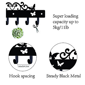 CREATCABIN Key Holder Decorative Coat Hooks Wall Mounted Metal Key Hooks Towel Racks with 6 Hooks Butterfly Design Iron Key Hanger for Wall, Bathroom, Kitchen, Entryway