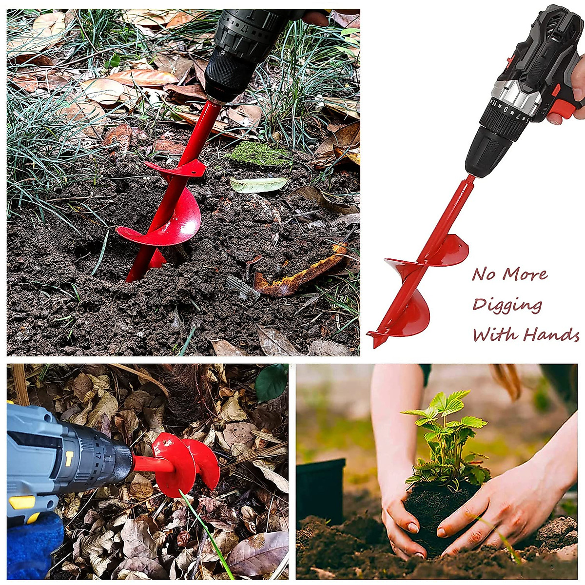 Bit for Planting 1.6"(D) x8.6"(L), Garden Ground Earth Spiral Drill Bit for 3/8" Hex Drive Drill Auger Bulb Planter Drill Bit Post Hole Digger Solid Shaft Heavy Duty Auger Spiral Drill Bit