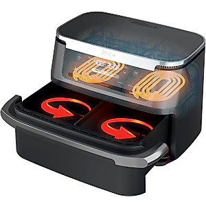 Ninja AD600CO Foodi 7-in-1 FlexBasket Air Fryer with 11-QT MegaZone & Basket Divider for Full Meals, Smart Finish Cook 2 Foods 2 Ways, Family Sized Capacity, Air Fry, Roast & More (Renewed)