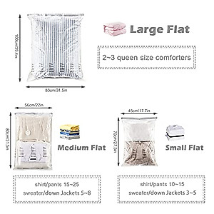 Vacuum Storage Bags No Pump Needed, Vacuum Seal Blanket Storage, Reusable Travel Space Compression Bags for Clothes Pillows Comforters Packing (3 Pack (1 S, 1 M, 1 L))