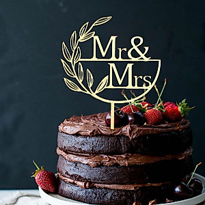 Mr and Mrs Cake Toppers，Cake Toppers for Wedding，Mirrored Gold Acrylic， Bride and Groom Cake Toppers，Wedding, Bridal Shower, Engagement, Anniversary Cake Decorations。