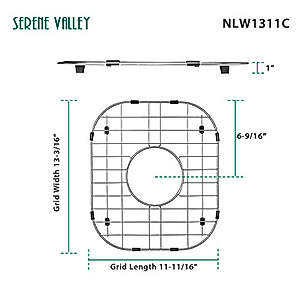 Serene Valley Sink Protector Grid 11-11/16" x 13-3/16", Centered Drain with Corner Radius 3-1/2", 304 Stainless Steel Material NLW1311C