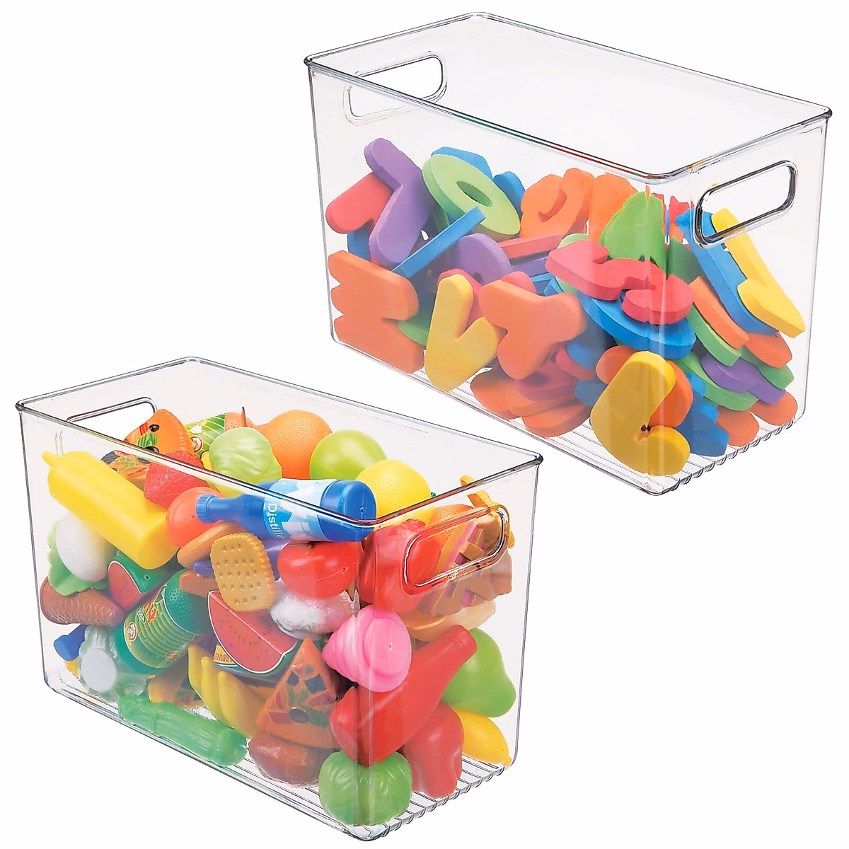 mDesign Plastic Storage Organizer Bin for Household Organization in Cabinets, Closets, or inside any Cubby Storage Organizer, Holds Craft Supplies, Linens, or Toys, Ligne Collection, 2 Pack, Clear
