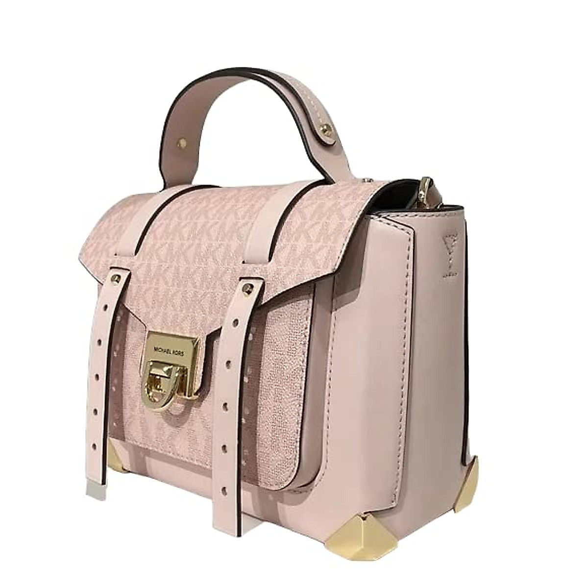 Michael Kors Manhattan Medium Leather and Logo Satchel (DK Powder Blush)