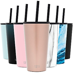 Simple Modern Insulated Tumbler with Lid and Straw | Iced Coffee Cup Reusable Stainless Steel Water Bottle Travel Mug | Gifts for Women Men Her Him | Classic Collection | 16oz | Rose Gold