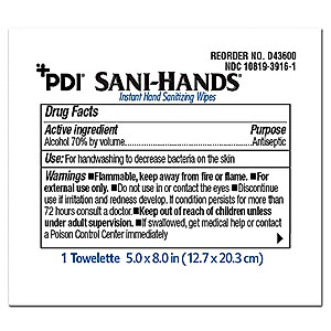PDI Healthcare D43600 Sani-Hands Instant Hand Sanitizing Wipes, 5" x 8" Size (Pack of 1000)