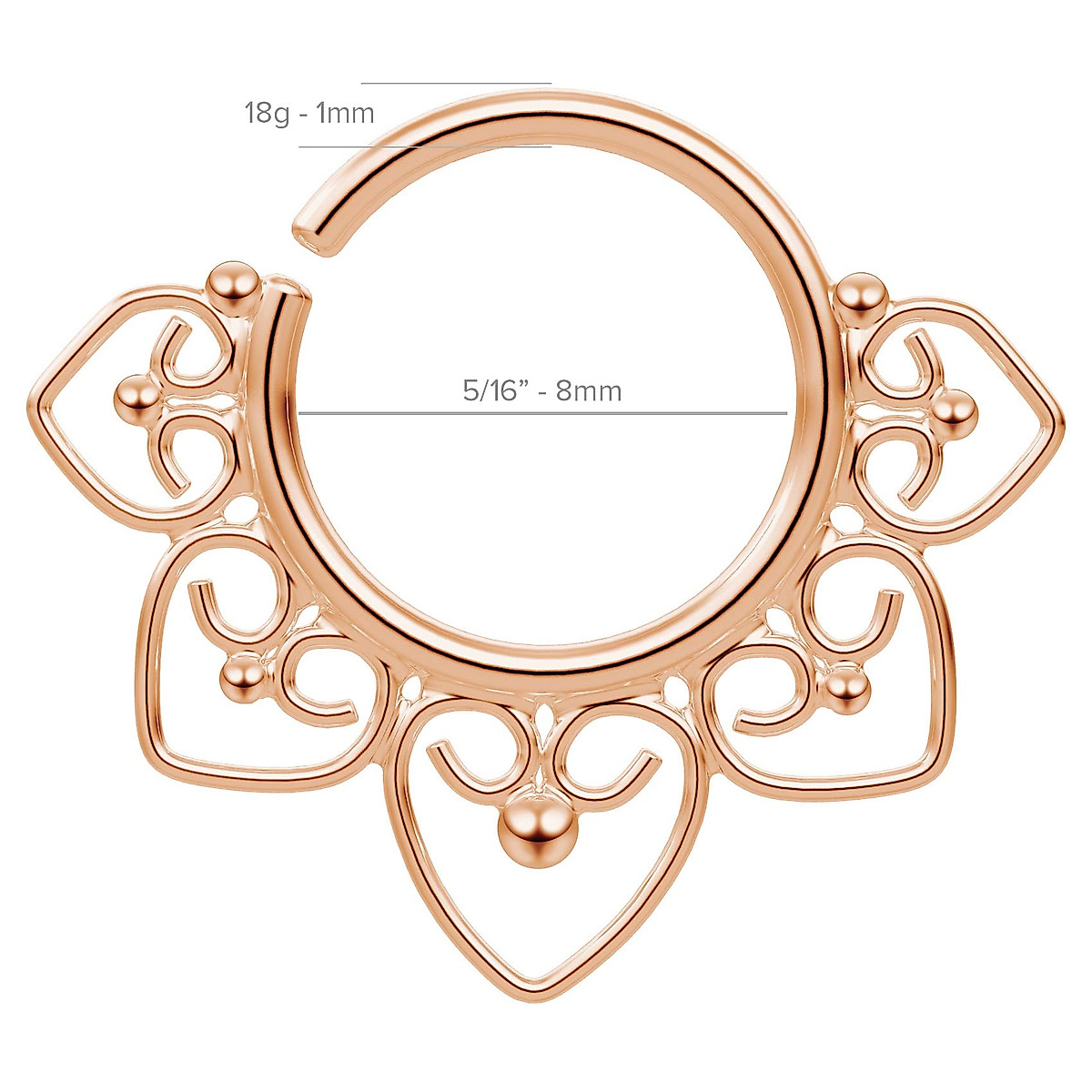 Septum 18g 5/16 8mm Unique Seam Hoop Ring Solid Brass Rhodium Plated daith Nose Ring Nostril Seam Ring Ear Cartilage Cool Helix Nostril Piercing Jewelry Rose Gold