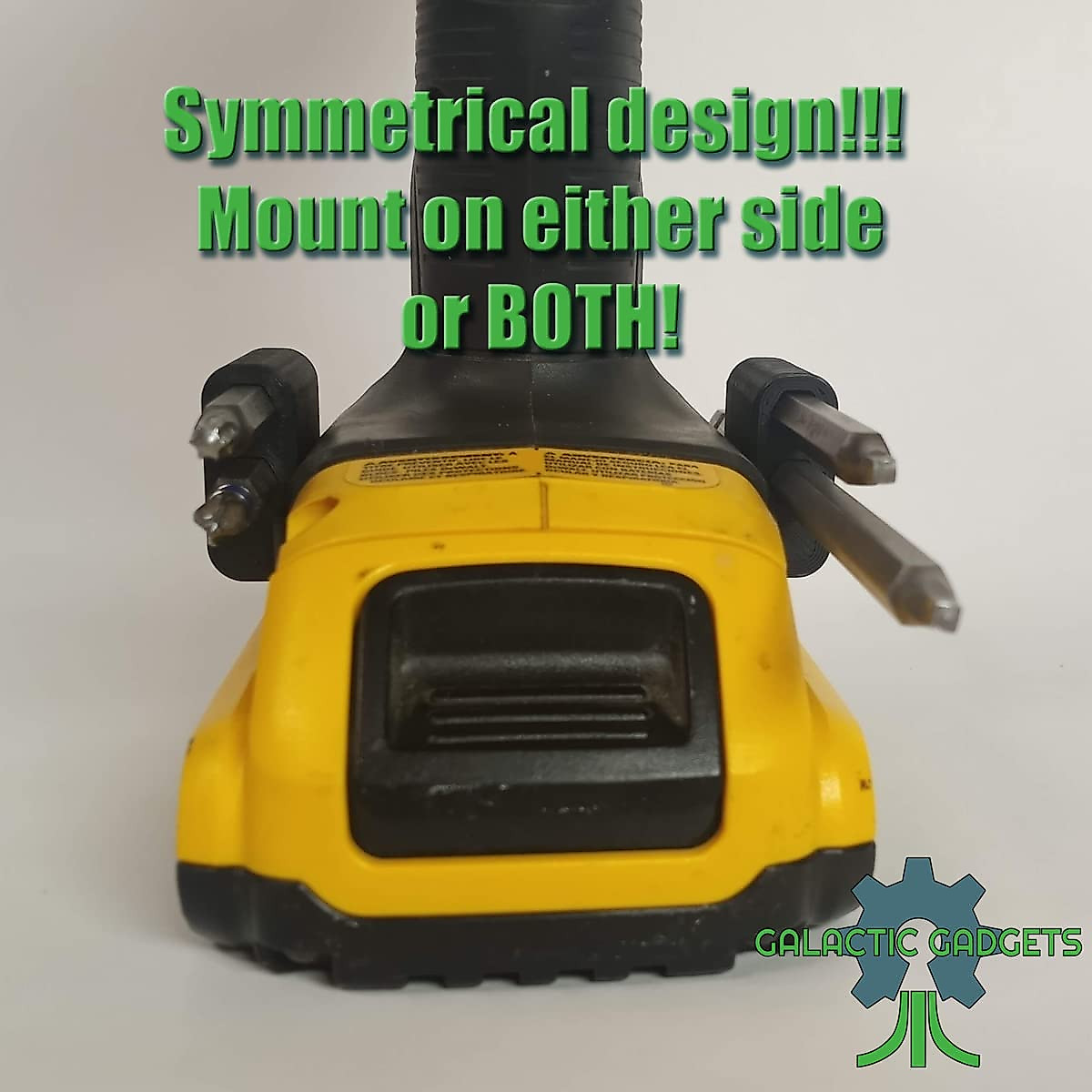 Side Mount MAGNETIC Bit Holder for Dewalt 20V or Craftsman V20 Drill or Driver - 2 Slot Pass Thru (Black) - Galactic Gadgets